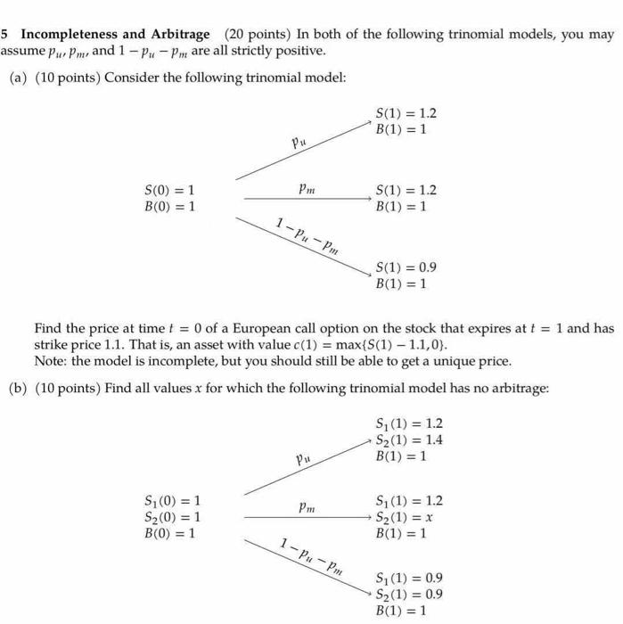 Solved 5 Incompleteness and Arbitrage (20 points) In both of | Chegg.com