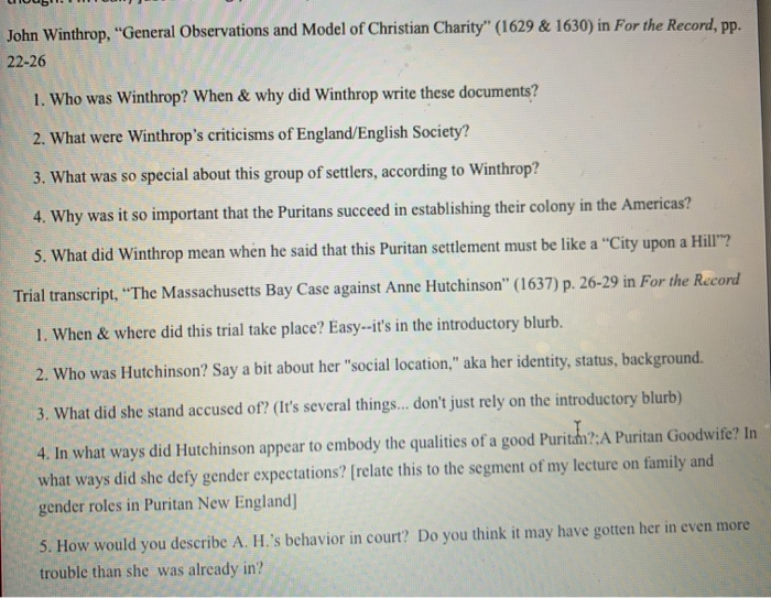 John Winthrop, "General Observations and Model of | Chegg.com