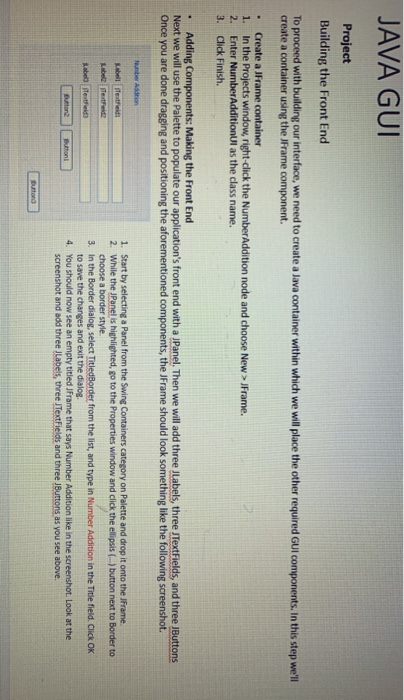 Solved JAVA GUI Project Building the Front End To proceed | Chegg.com