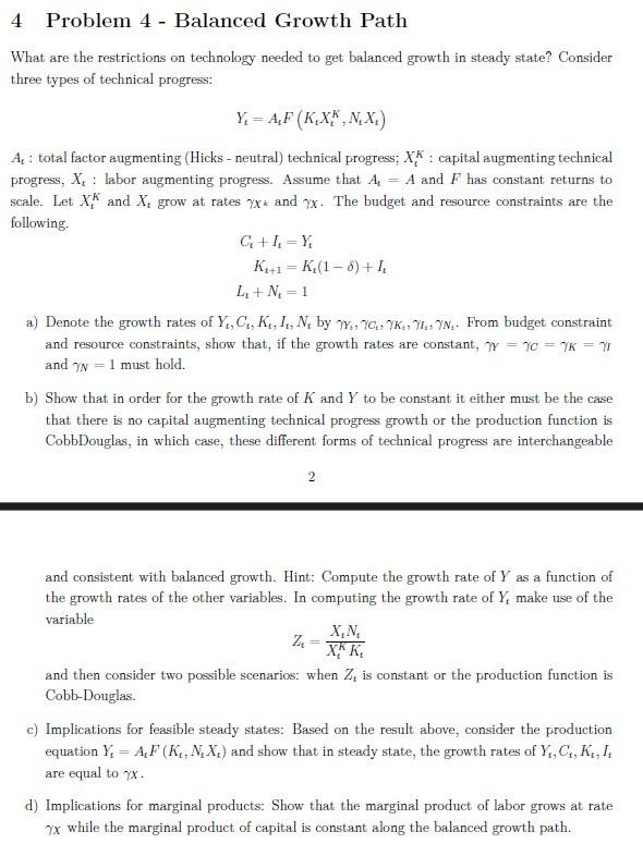 Solved 4 Problem 4 - Balanced Growth Path What are the | Chegg.com