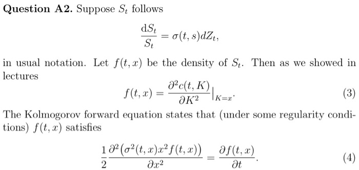 Question A1. Dupire's local volatility function can | Chegg.com