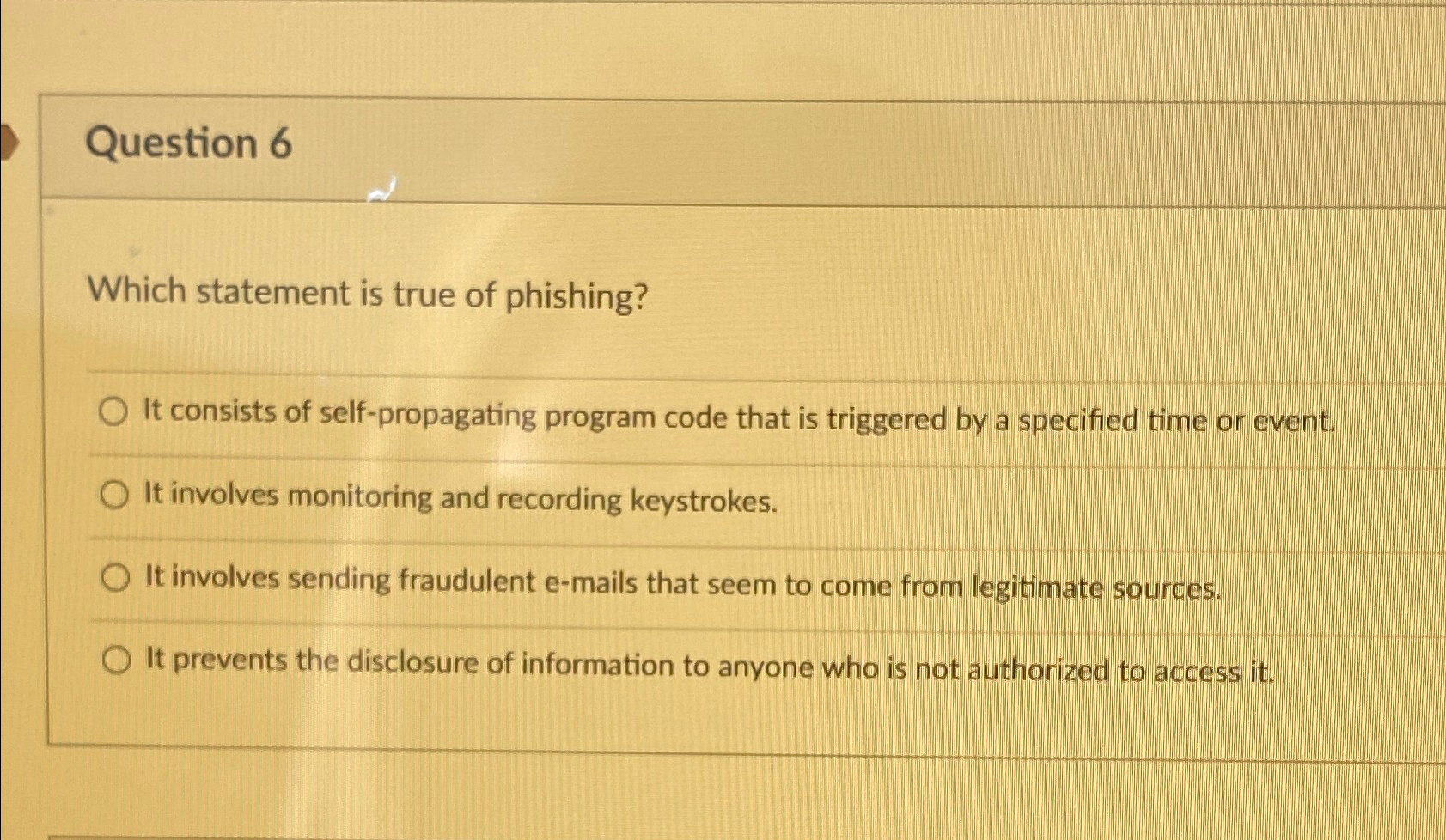 Solved Question 6Which statement is true of phishing?It | Chegg.com
