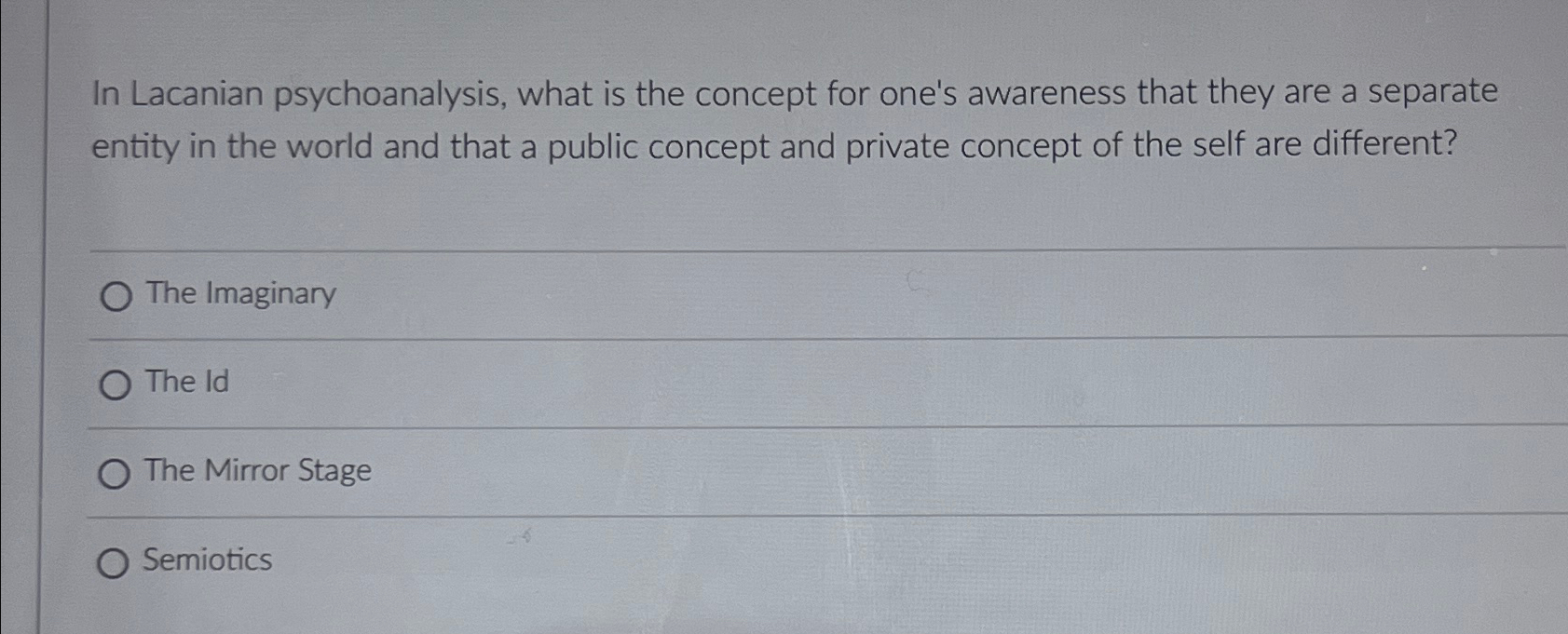 Solved In Lacanian psychoanalysis, what is the concept for | Chegg.com