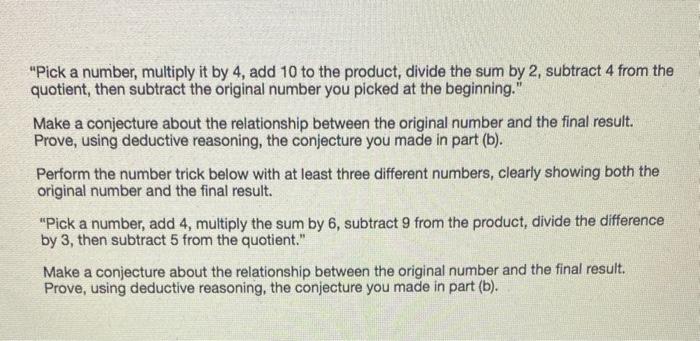 Solved "Pick a number, multiply it by 4 , add 10 to the | Chegg.com