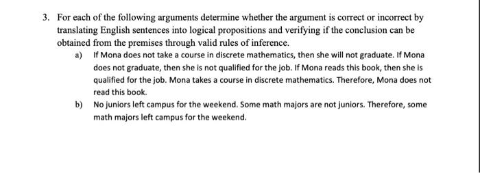 Solved 3 For Each Of The Following Arguments Determine