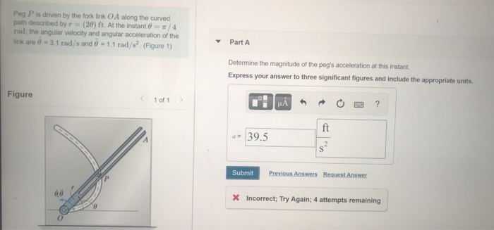 Solved Pog P is driven by the fork link OA along the curved | Chegg.com