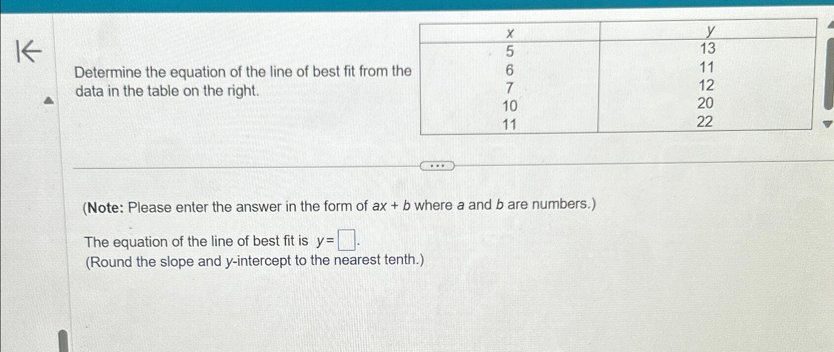 Solved Determine the equation of the line of best fit from | Chegg.com