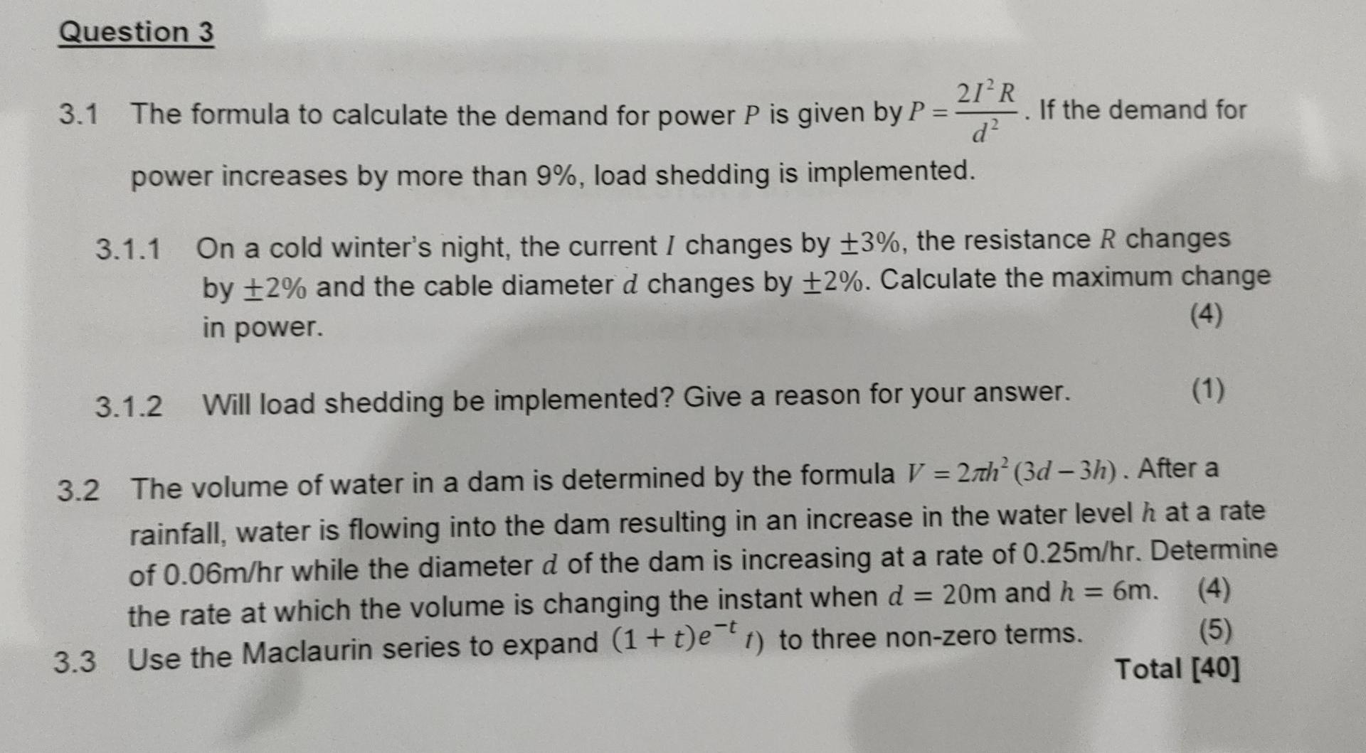 Solved 3.1 The formula to calculate the demand for power P | Chegg.com