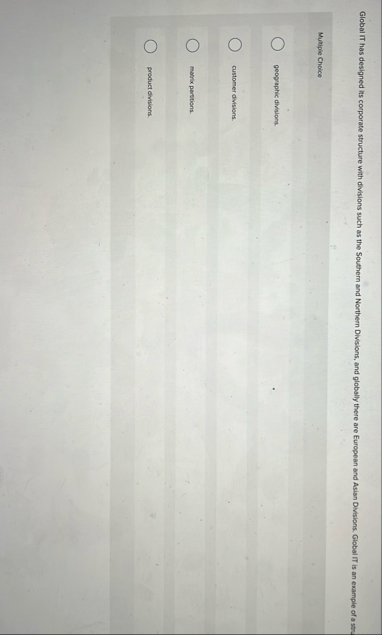 Solved Global IT has designed its corporate structure with | Chegg.com