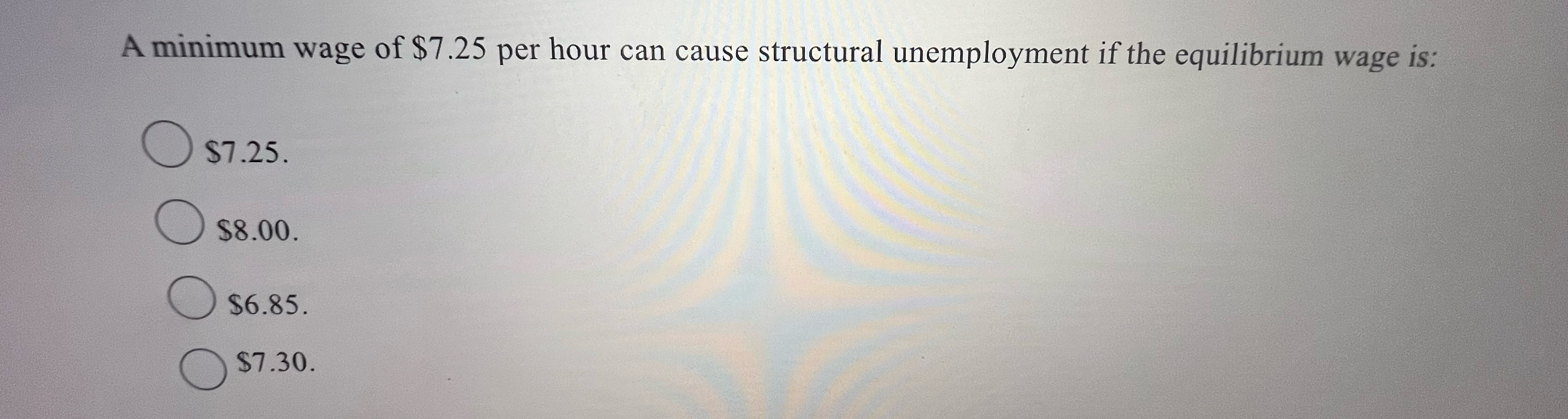 Solved A minimum wage of $7.25 ﻿per hour can cause | Chegg.com