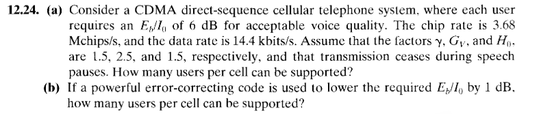 Solved 12.24. (a) ﻿Consider a CDMA direct-sequence cellular | Chegg.com