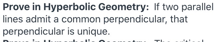 Solved Prove in Hyperbolic Geometry: If two parallel lines | Chegg.com