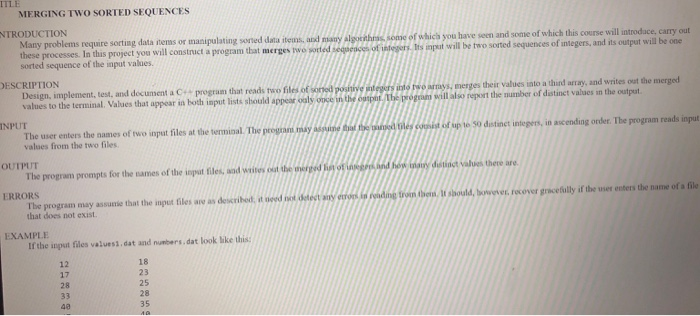 Solved ITLE MERGING TWO SORTED SEQUENCES NTRODUCTION Many | Chegg.com