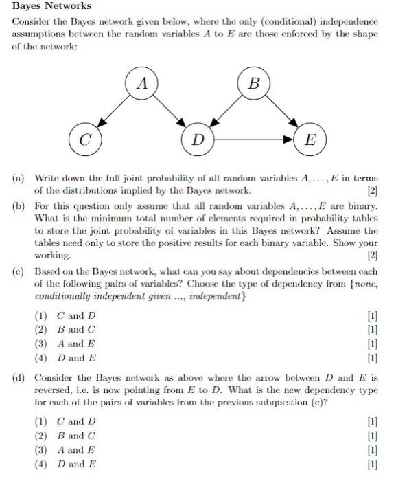 Solved Bayes Networks Consider the Bayes network given | Chegg.com