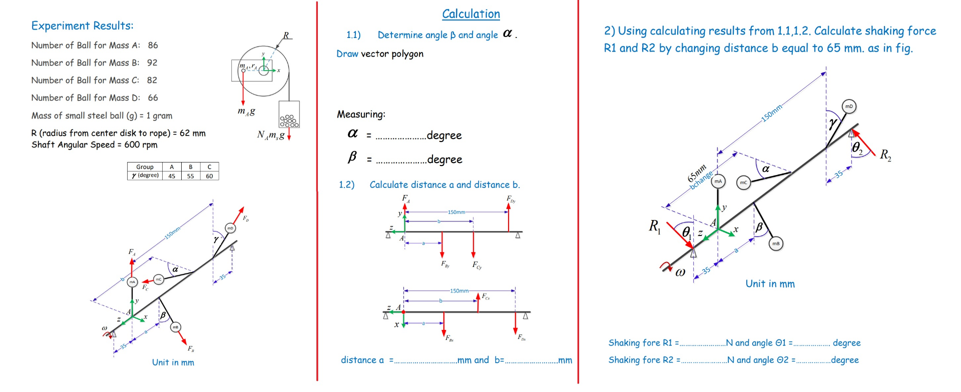 Solved Dynamic Balance Problem , 1.1) Determine both angle | Chegg.com