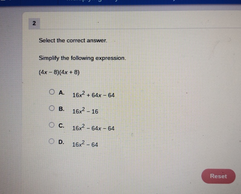 Solved 2Select the correct answer.Simplify the following | Chegg.com