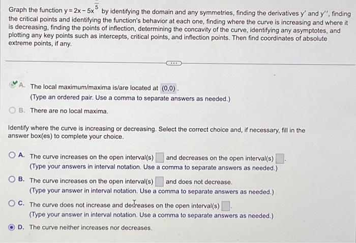 Solved Graph the function y=2x−5x5 by identifying the domain | Chegg.com
