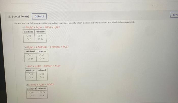 Solved MYT 12. (-/0.23 Points DETAILS For each of the | Chegg.com