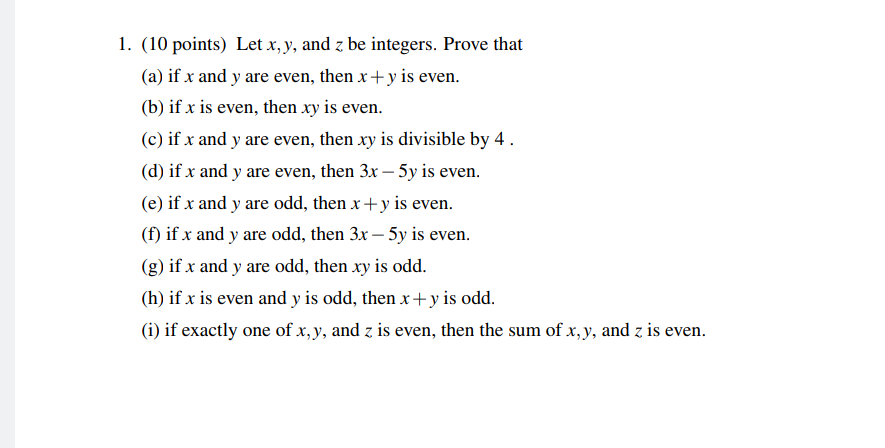 Solved (10 ﻿points) ﻿Let x,y, ﻿and z ﻿be integers. Prove | Chegg.com