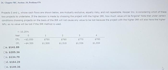Solved 24. Chapter MC, Section 10, Problem 070 Projects 5 | Chegg.com