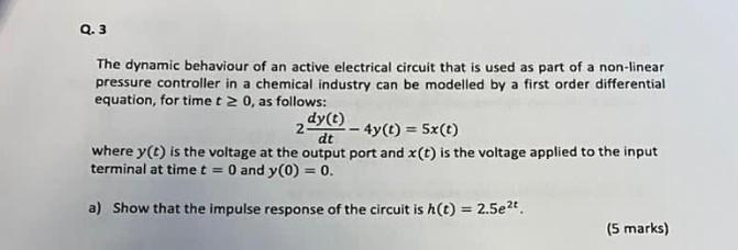 Solved The dynamic behaviour of an active electrical circuit | Chegg.com