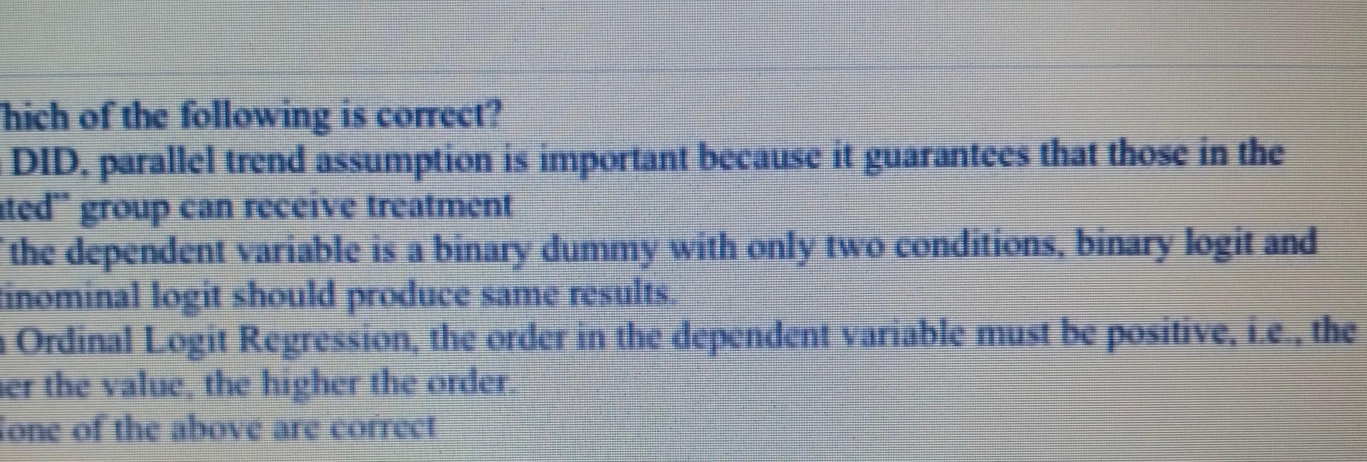 Solved hich of the following is correct? DID. parallel trend | Chegg.com