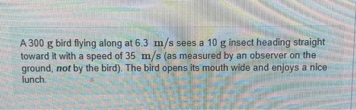 Solved A 300 g bird flying along at 6.3 m/s sees a 10 g | Chegg.com