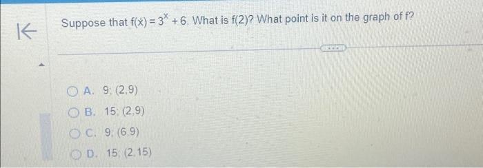 Solved K Suppose that f(x) = 3* + 6. What is f(2)? What | Chegg.com