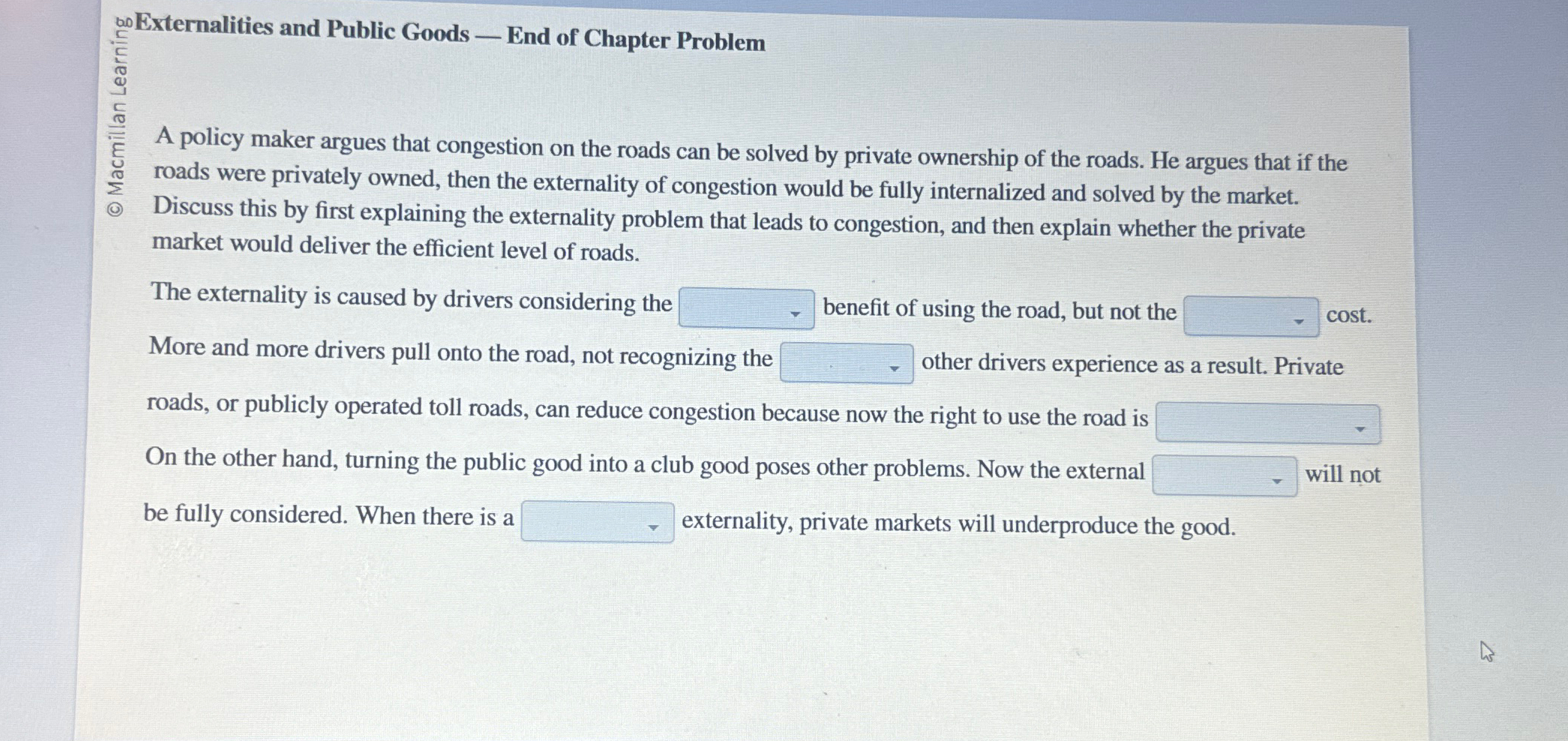 Solved q, ﻿Externalities and Public Goods - ﻿End of Chapter | Chegg.com