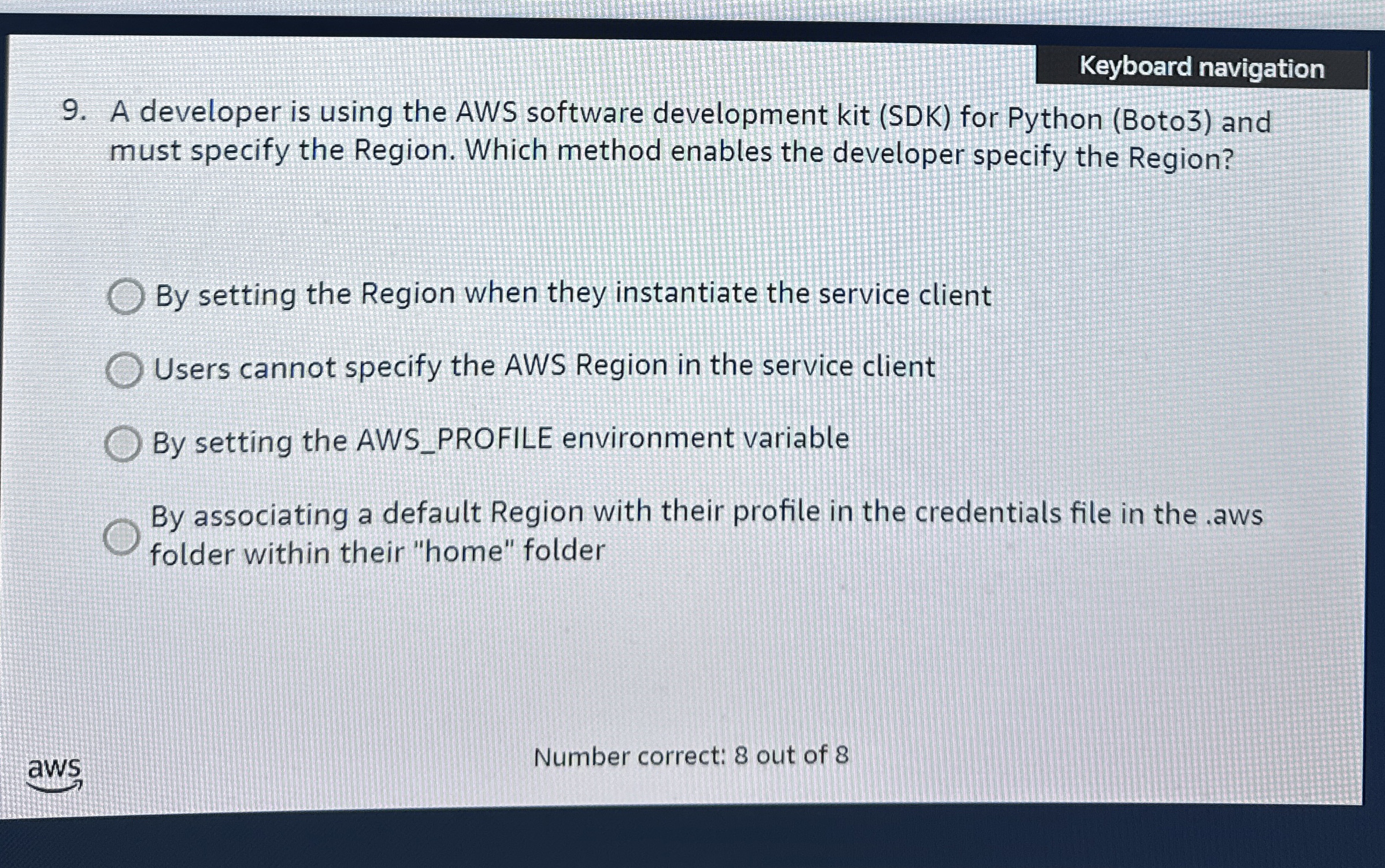 Solved Keyboard navigation9. ﻿A developer is using the AWS | Chegg.com