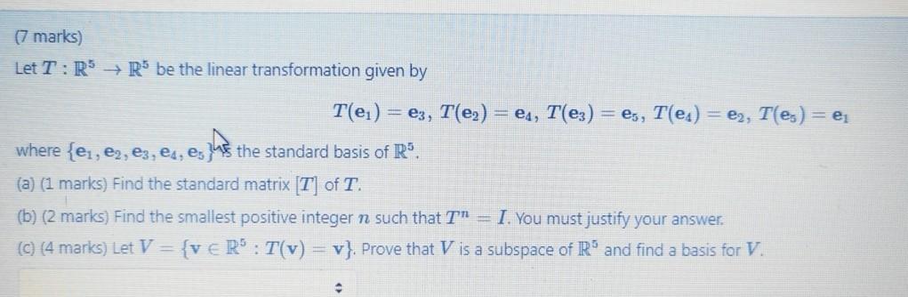 Solved Let T:R5→R5 be the linear transformation given by | Chegg.com