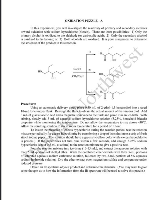 OXIDATION PUZZLE-A In this experiment, you will | Chegg.com