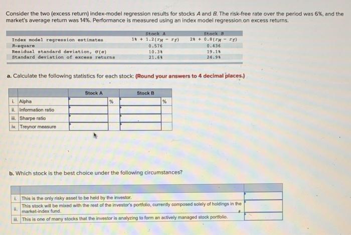Solved Consider the two (excess return) index-model | Chegg.com