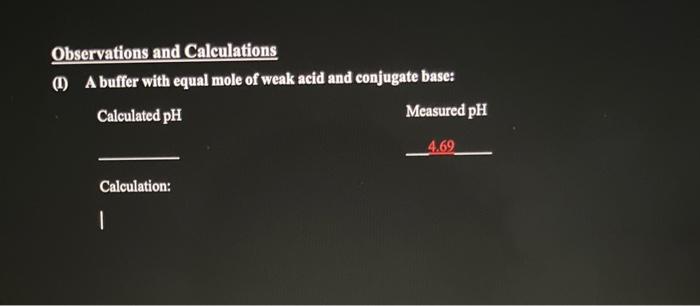 Solved Observations and Calculations (I) A buffer with equal | Chegg.com