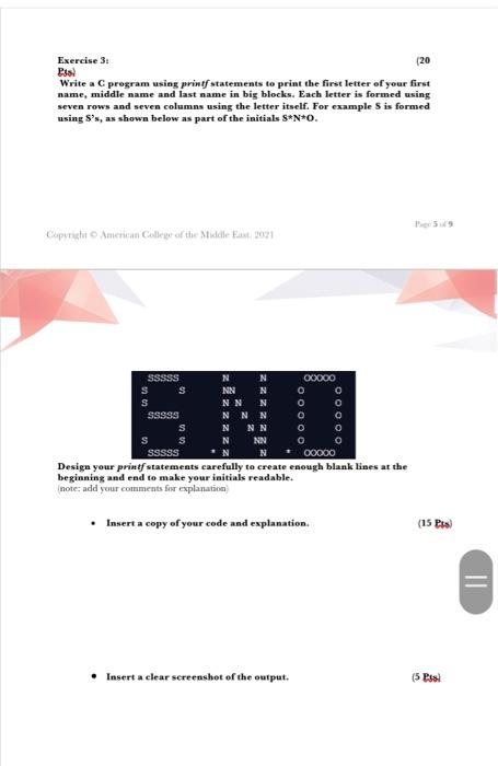 Solved Exercise 3 20 Pos Write A C Program Using Printf 6615