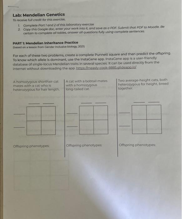 Solved Lab: Mendelian Genetics To receive full credit for | Chegg.com