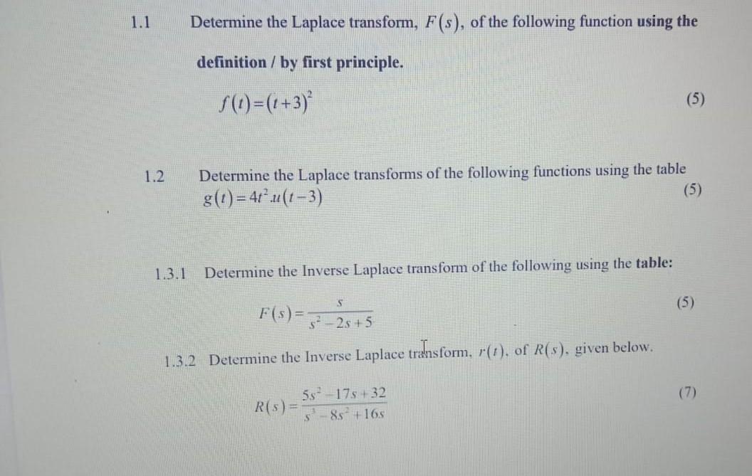 Solved Determine the Laplace transform, F(s), of the | Chegg.com