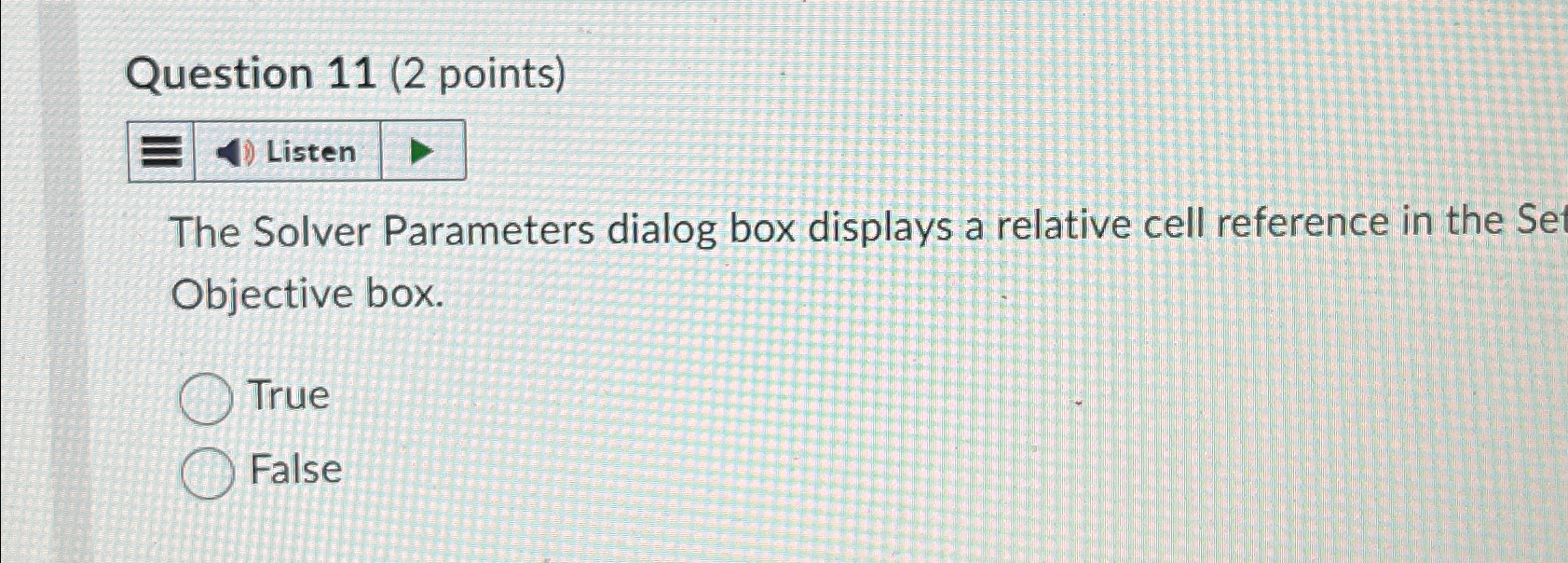 Solved Question 11 (2 ﻿points)The Solver Parameters dialog | Chegg.com