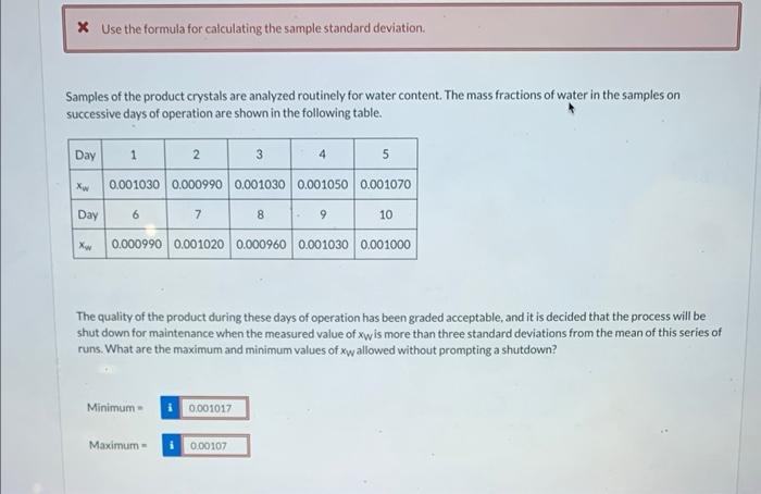 Solved * Use the formula for calculating the sample standard | Chegg.com