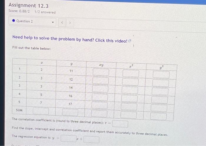 Solved Assignment 12.3 Score: 0.88/2 1/2 answered Question 2 | Chegg.com