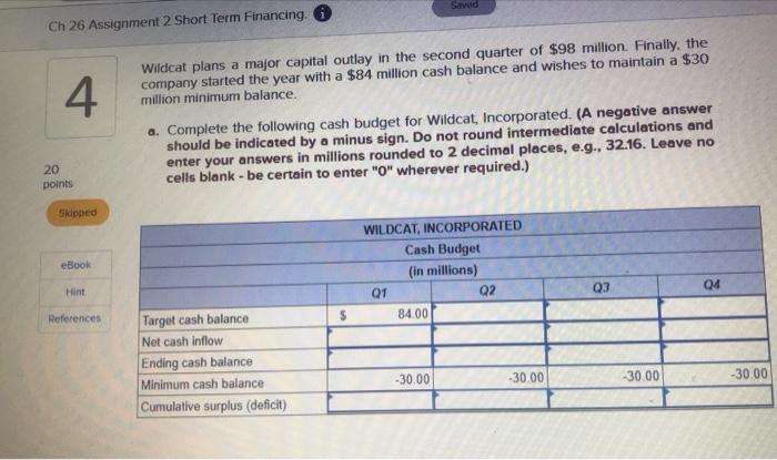 Wildcat plans a major capital outlay in the second | Chegg.com