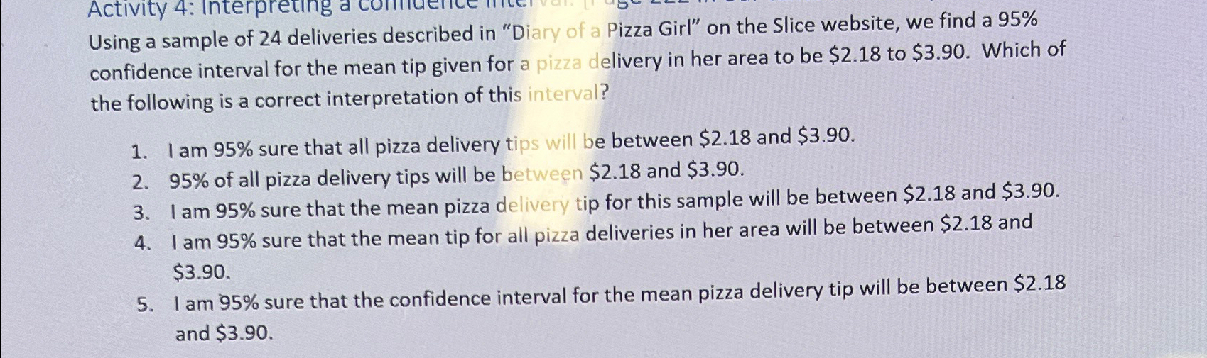 Solved Using a sample of 24 deliveries described in "Diary | Chegg.com
