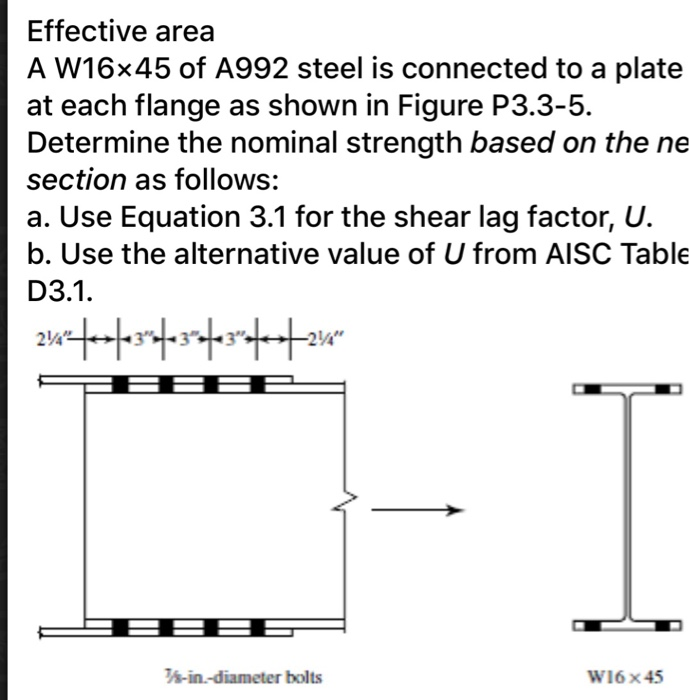 Solved Effective area A W16x45 of A992 steel is connected to | Chegg.com