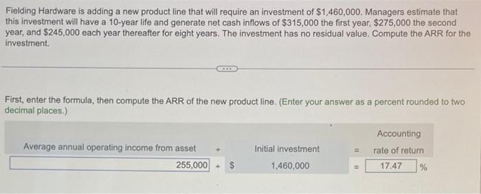 Solved Fielding Hardware is adding a new product line that | Chegg.com