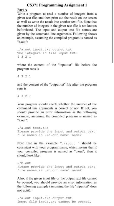 Solved CS371 Programming Assignment 1 Part A Write a program | Chegg.com
