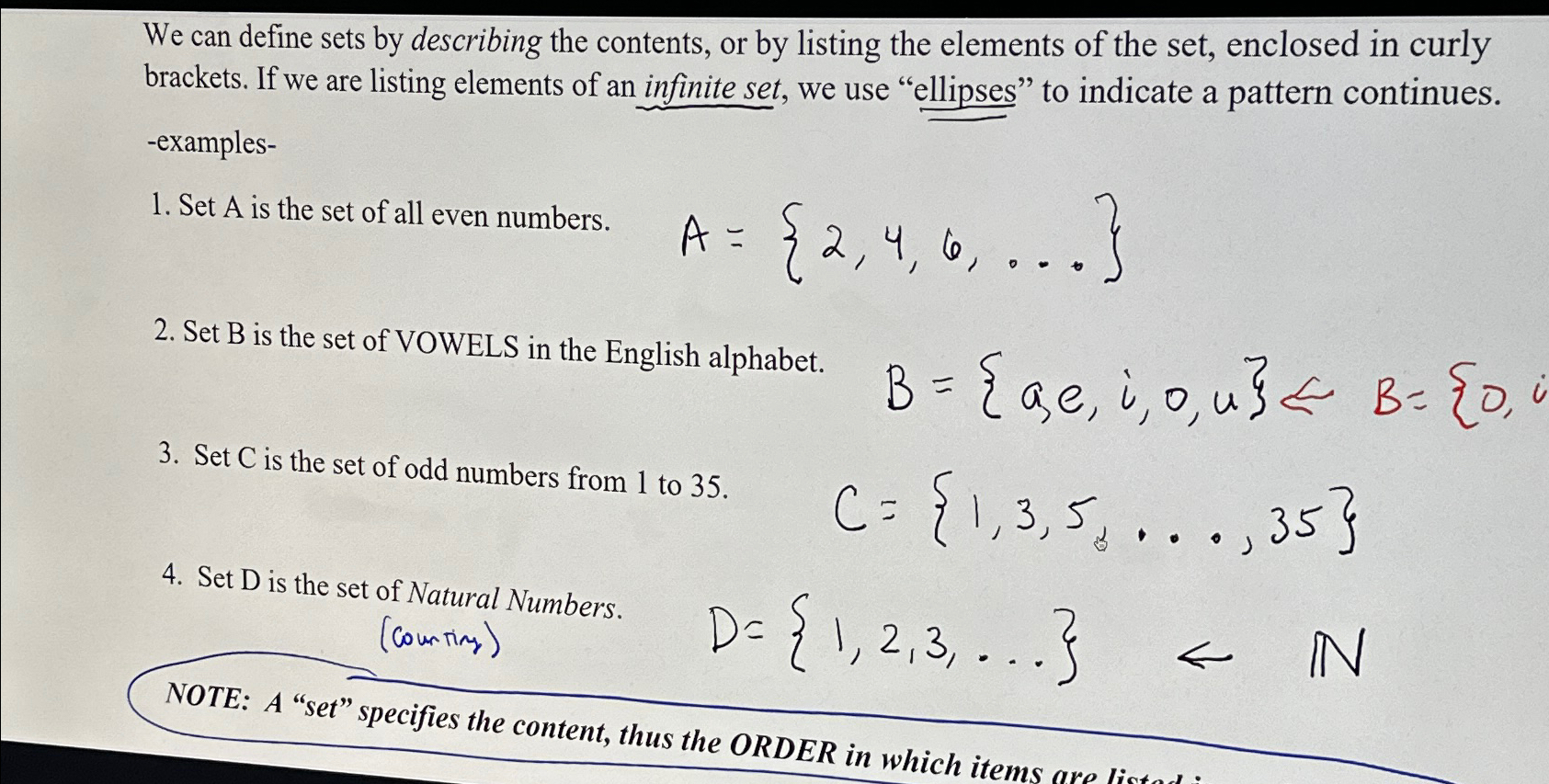 Solved We can define sets by describing the contents, or by | Chegg.com