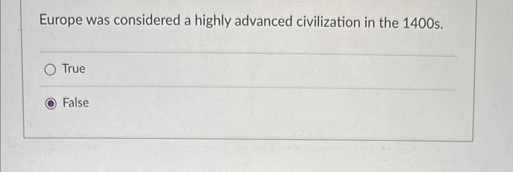 Solved Europe was considered a highly advanced civilization | Chegg.com