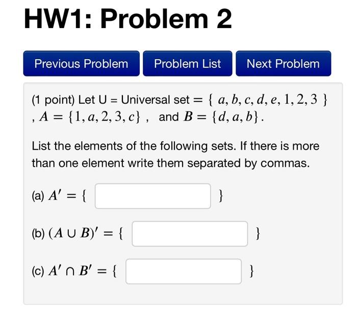 Solved (1 point) Let A={2,3,4,6,7},B={1,2,3,6}, | Chegg.com