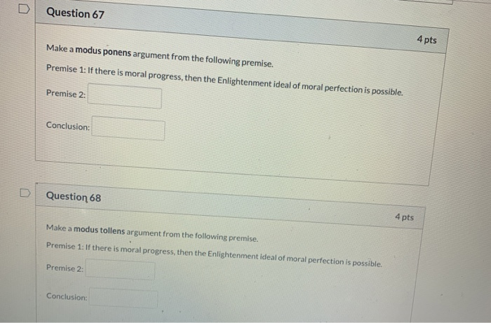 Solved Question 67 4 pts Make a modus ponens argument from | Chegg.com