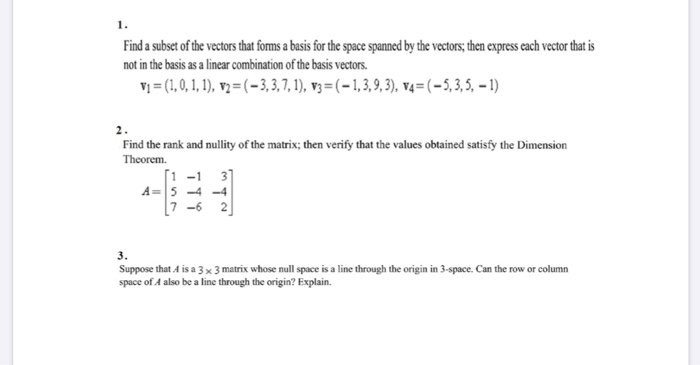Solved Find a subset of the vectors that forms a basis for | Chegg.com